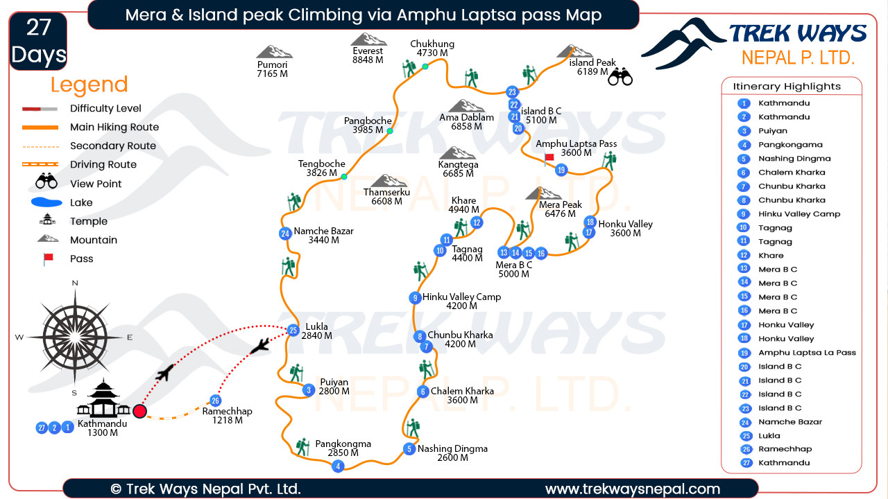 Mera Peak and Island peak Climbing via Amphu Laptsa pass - 27 days